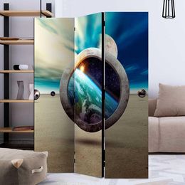 Pharao24.de Moderner Raumteiler mit Planeten Motiv Beige Blau