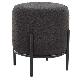 Pharao24.de Beistellhocker Anthrazit Boucle mit Vierfu&szlig;gestell aus Metall Schwarz
