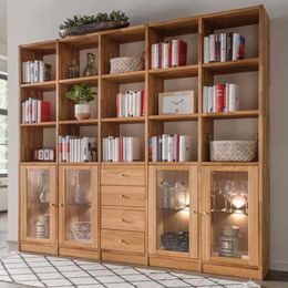 Pharao24.de Massivholz Regalwand mit LED Beleuchtung Wildeiche ge&ouml;lt