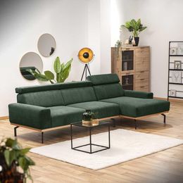 Pharao24.de Relaxcouch Ecke in Dunkelgr&uuml;n Cord verstellbarer R&uuml;ckenlehne