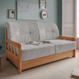 Pharao24.de Zweisitzer Sofa Funktionssofa in Silbergrau und Kiefer Honig aus Cord