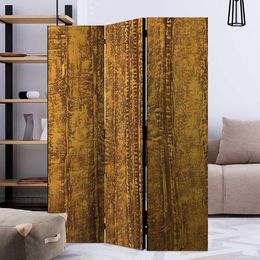 Pharao24.de Umkleidewand in Goldfarben Leinwand und Fichtenholz