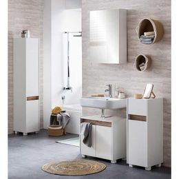 Pharao24.de Komplett Badm&ouml;bel Set in Wei&szlig; und Wildeichefarben Skandi Design (vierteilig)