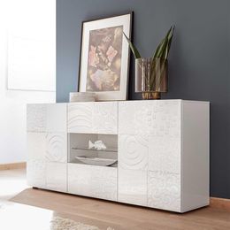 Pharao24.de Wohnzimmer Sideboard in Hochglanz Wei&szlig; Siebdruck verziert