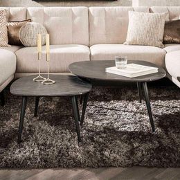 Pharao24.de Couchtisch Sofatisch aus Metall mit Holzwerkstoff Oberfl&auml;che (zweiteilig)