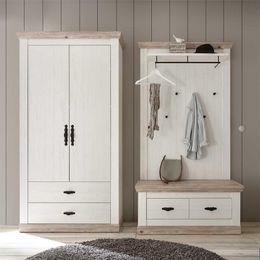 Pharao24.de Garderobe im Landhausstil Wei&szlig; und Piniefarben (dreiteilig)