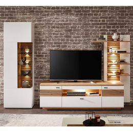 Pharao24.de TV Wohnwand modernes Design in Wei&szlig; Wildeichefarben (dreiteilig)