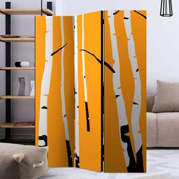 Pharao24.de Paravent Birkenwald in Orange Schwarz Wei&szlig; 3 oder 5 Elemente