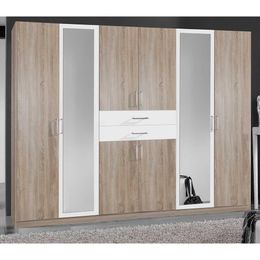 Pharao24.de Zweifarbiger Schlafzimmerkleiderschrank mit Spiegelt&uuml;ren zwei Schubladen