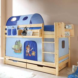 Pharao24.de Piraten Hochbett aus Kiefer Massivholz Schubladen