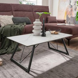 Pharao24.de Couchtisch Marmor Optik hellgrau mit B&uuml;gelgestell Metall