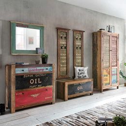 Pharao24.de Dielenm&ouml;bel in Braun Bunt Vintage Look (sechsteilig)