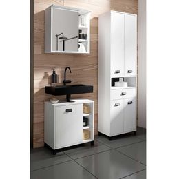 Pharao24.de Badezimmerset Badm&ouml;belkomplettset in modernem Design mit Metallgriffen (dreiteilig)