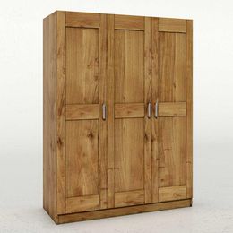 Pharao24.de Schlafzimmerschrank in Wildeichefarben 3 t&uuml;rig aus Front aus Massivholz, Korpus aus Spanplatte 152x205x60 cm Pharao24