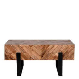 Pharao24.de Designercouchtisch aus Mangobaum Massivholz Metall B&uuml;gelgestell