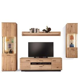 Pharao24.de Wohnwand in Balkeneiche Bianco furniert 285 cm breit (vierteilig)