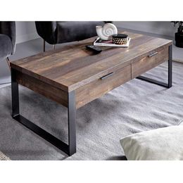Pharao24.de Couchtisch Sofatisch im Industry und Loft Stil mit zwei Schubladen