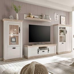 Pharao24.de Wohnzimmer Anbauwand im Landhaus Design Wei&szlig; Pinie (vierteilig)