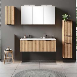 Pharao24.de Waschplatz 4-teilig 2 Becken in Wildeichefarben Made in Germany (vierteilig)