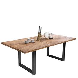 Pharao24.de Factory K&uuml;chentsich aus Teak Recyclingholz Metallb&uuml;gelgestell