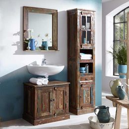 Pharao24.de Badezimmerm&ouml;belset im Shabby Chic Style Braun und Bunt (dreiteilig)