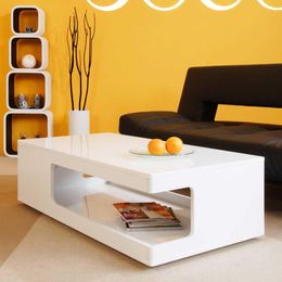 Pharao24.de Wohnzimmer Tisch in modernem Design Wei&szlig; Hochglanz Oberfl&auml;che