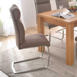 Pharao24.de Freischwinger Set in Beige Kunstleder Edelstahl (2er Set)