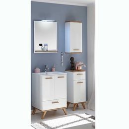 Pharao24.de Badm&ouml;bel Set Badezimmerm&ouml;bel Set in Wei&szlig; im Skandi Design (vierteilig)