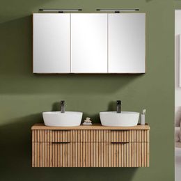 Pharao24.de Waschplatz Set mit zwei Becken in Wildeichefarben 120 cm breit (zweiteilig)