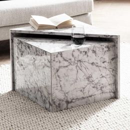 Pharao24.de Beistelltisch Sofa Couchtisch in Marmor Optik 50 cm breit (zweiteilig)