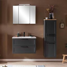 Pharao24.de Badm&ouml;bel Set Waschplatz Set im Landhausstil mit Metallgriffen (dreiteilig)