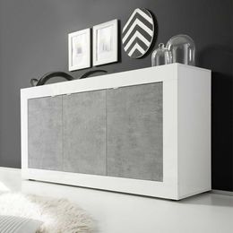Pharao24.de Moderne Esszimmer Kommode in Wei&szlig; und Beton Grau drei T&uuml;ren