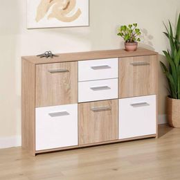 Pharao24.de Wohnzimmer Sideboard in Eiche Sonoma Wei&szlig;