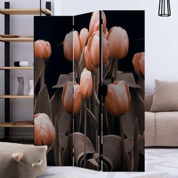 Pharao24.de Paravent in Aprikot Grau Schwarz Tulpen Motiv