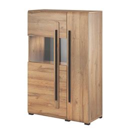 Pharao24.de Esszimmer Highboard mit Glast&uuml;r Eichefarben und Schwarz
