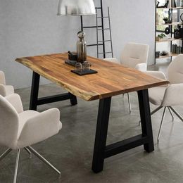 Pharao24.de Tisch mit Baumkante im Industry und Loft Stil Akazie Massivholz und Metall