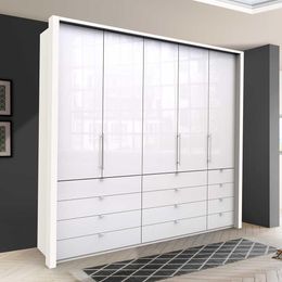 Pharao24.de Gro&szlig;er Schlafzimmerschrank in Wei&szlig; Glas beschichtet Faltt&uuml;ren