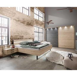 Pharao24.de Schlafzimmer in Eichefarben und Dunkelgrau Doppelbett (vierteilig)