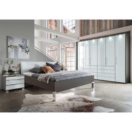 Pharao24.de Komplettschlafzimmer in Wei&szlig; und Braun glasbeschichtet (vierteilig)