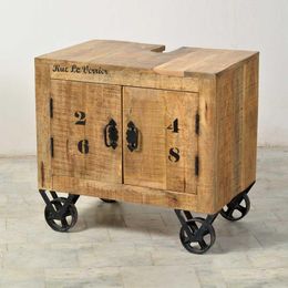 Pharao24.de Waschbeckenschrank auf Rollen Mangobaum Massivholz