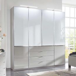 Pharao24.de Schlafzimmerkleiderschrank in Wei&szlig; und Hellgrau Glas beschichtet