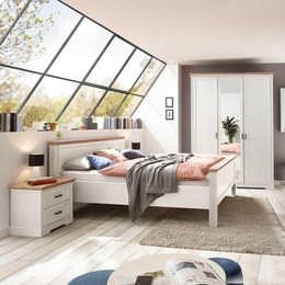 Pharao24.de Komplettschlafzimmer Landhaus in Holzoptik Pinie wei&szlig; Wildeichefarben (vierteilig)