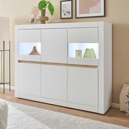Pharao24.de Wohnzimmerschrank Wohnzimmer Vitrinenschrank in Wei&szlig; mit Glast&uuml;ren