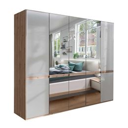 Pharao24.de Schlafzimmerkleiderschrank in Beige und Eiche Bianco Spiegelt&uuml;ren