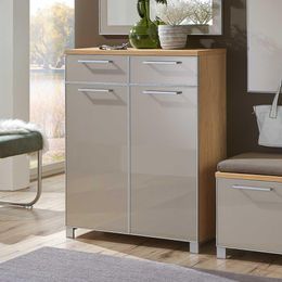 Pharao24.de Schuhkommode in Taupe Glas beschichtet Eiche Bianco furniert