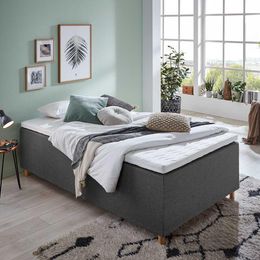 Pharao24.de Boxspringbett Grau Matratzen H3 Vierfu&szlig;gestell aus Holz