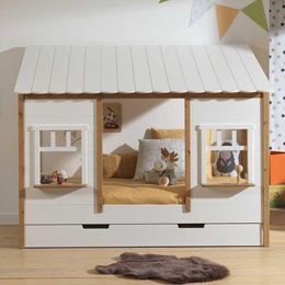 Pharao24.de Kinder Landhausbett in Wei&szlig; und Eichefarben Bettkasten