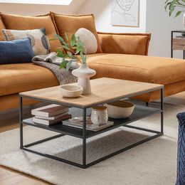 Pharao24.de Sofa Tisch rechteckig aus Eiche Massivholz B&uuml;gelgestell