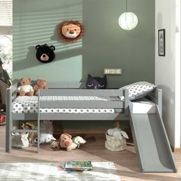 Pharao24.de Graues Kinderbett mit Rutsche Leiter