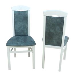 Pharao24.de Stuhl Set in Wei&szlig; Holz Grau Blau Microfaser (2er Set)